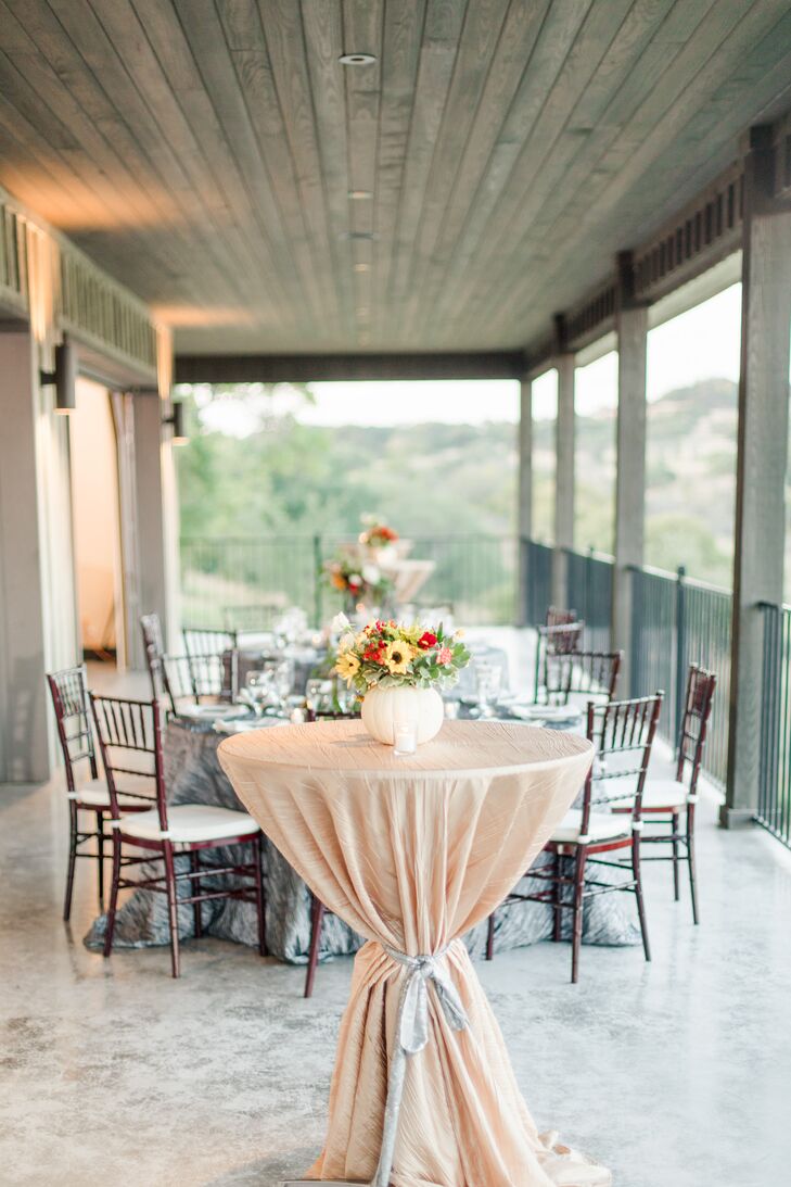 Cocktail Table with Neutral Linen and Fall Centerpiece