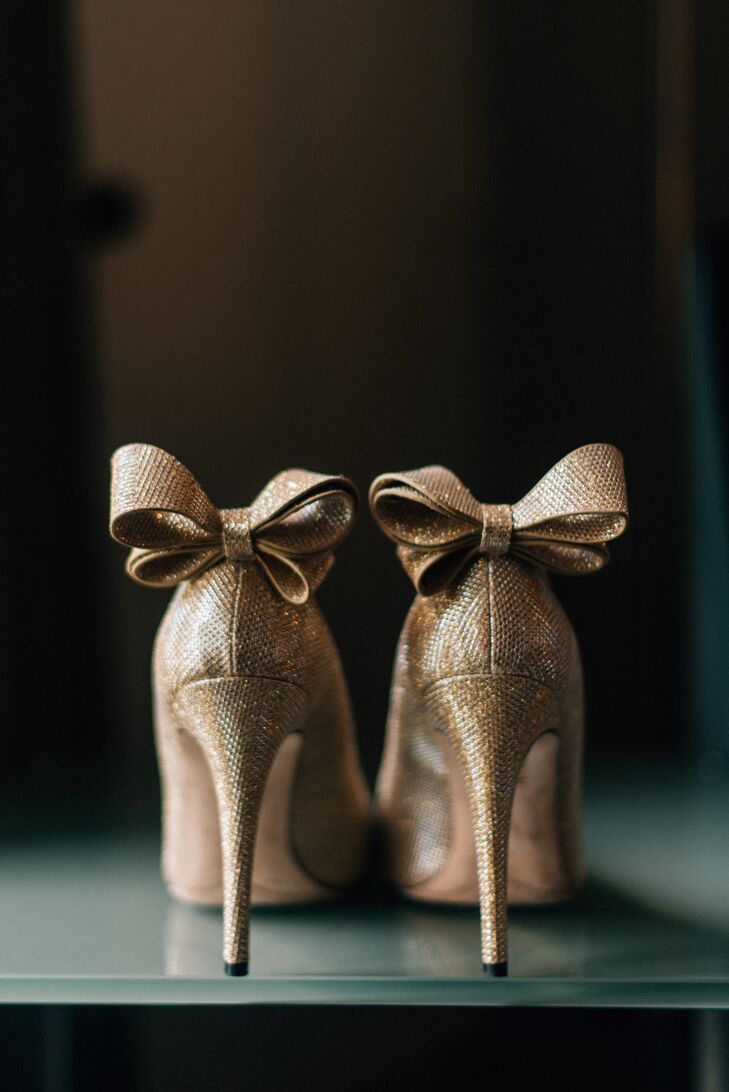 Shimmery Gold Metallic Bow Heels