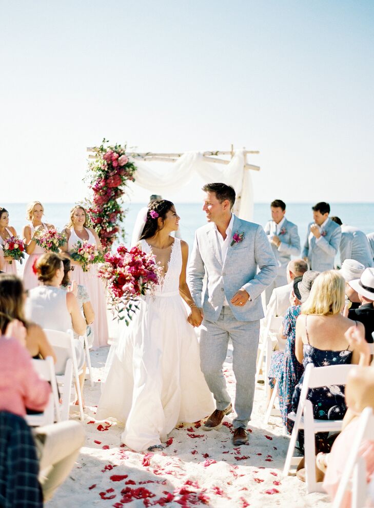 Couple During Wedding Recessional at Sunset Key Resort
