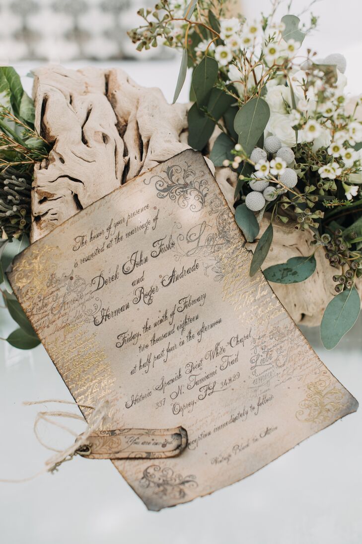 Metallic Antiqued Wedding Invitations