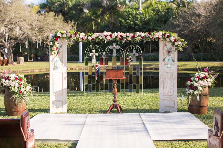 Ceremony Backdrop with Stained Glass and Shutters