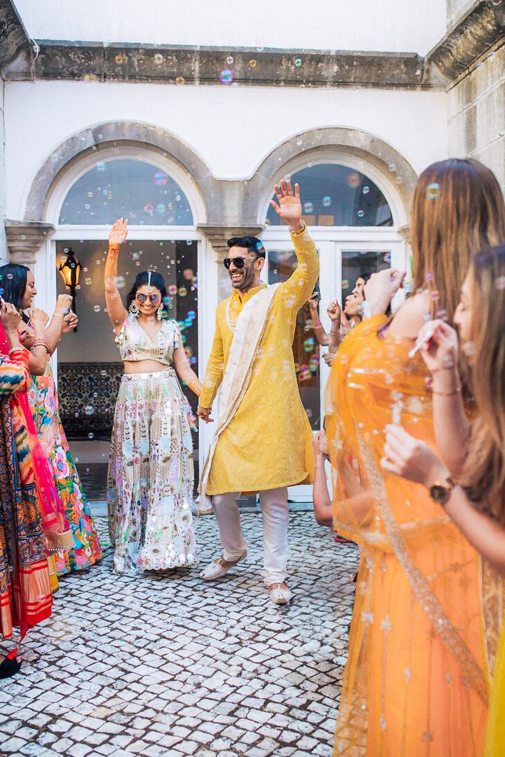 Bride in Colorful Lengha in Pastel Colors, Embellishments and Jewels ...