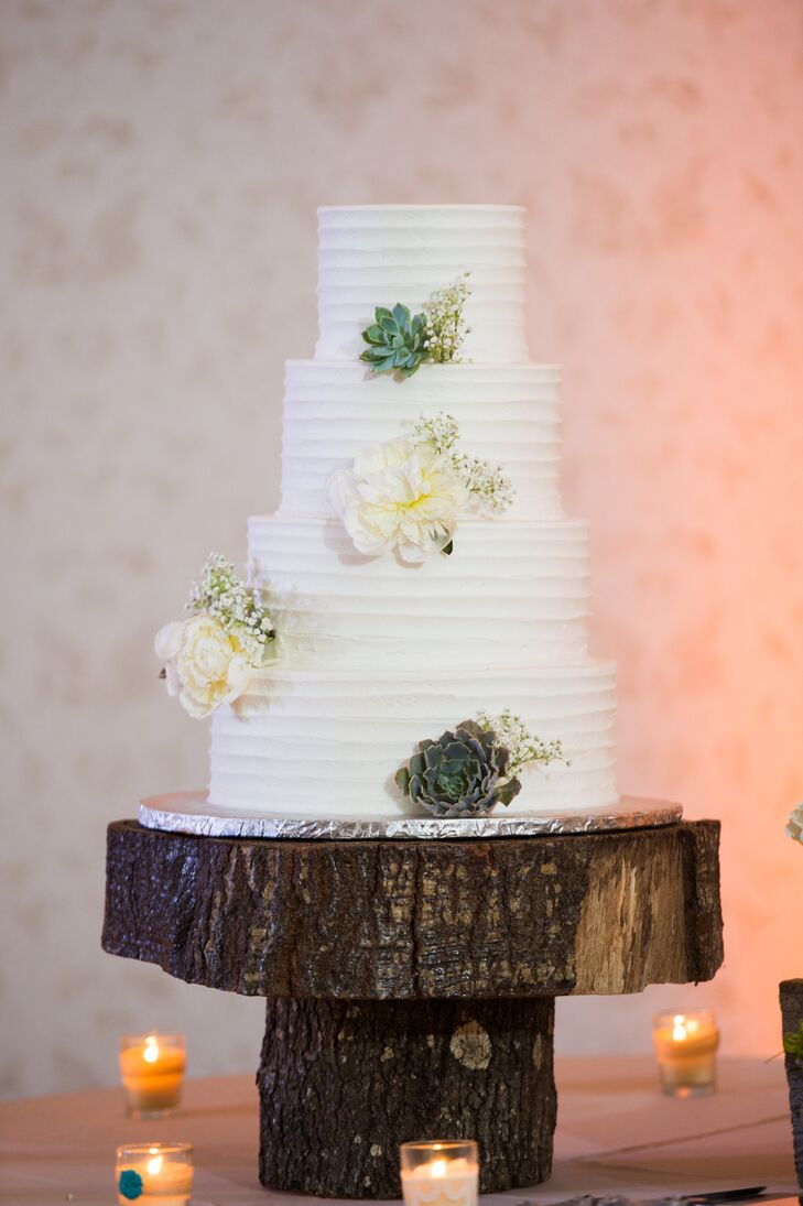 Simple Wedding Cake on Wooden Base