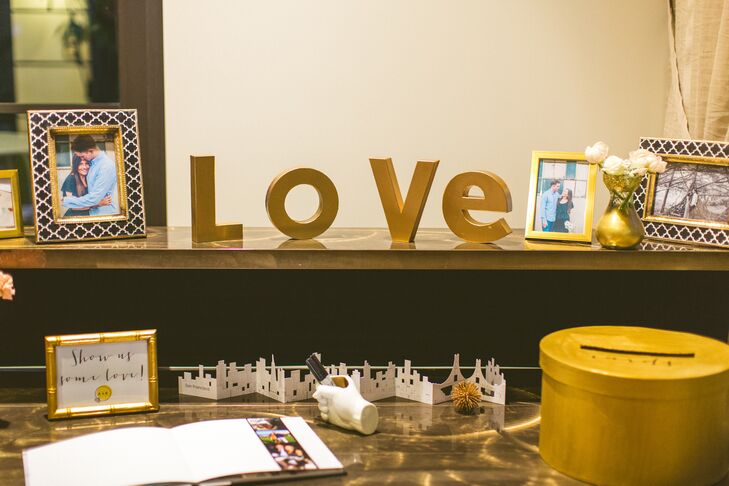 Gold Guest Book and Cards Table