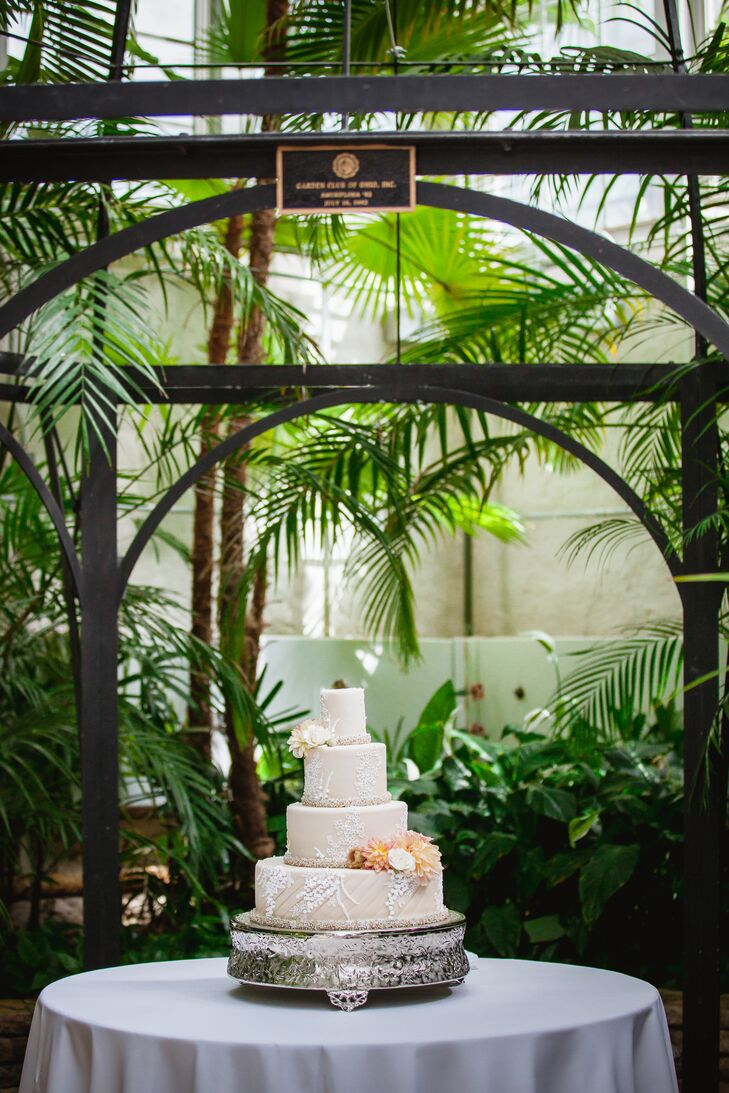 Beige Fondant Cake with Floral Piping
