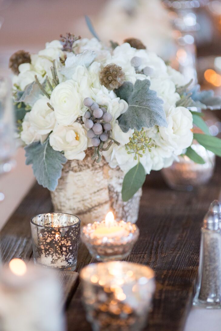 Rustic White and Green Centerpieces