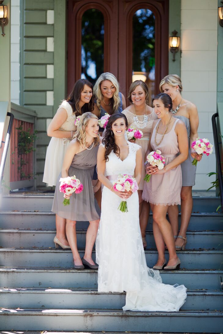 Mismatched Bridal Party on the Steps