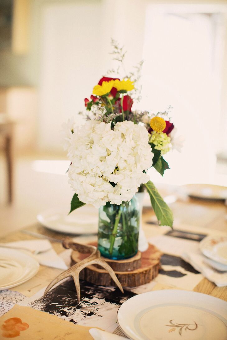 Rustic Mason Jar and Antler Centerpieces