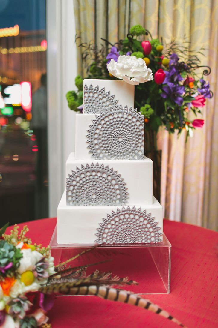 White Wedding Cake With Sunburst Design