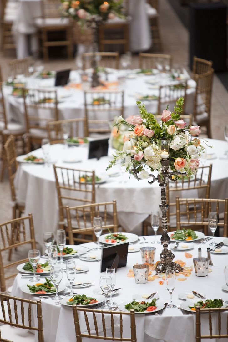 White Reception Tables, Flower Centerpieces