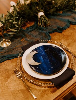 Moon-Inspired Floral Arch Behind Sweetheart Table