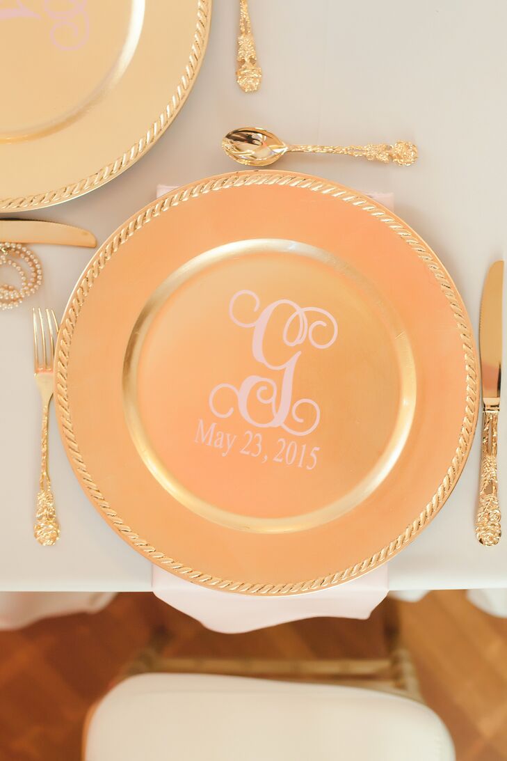 Monogrammed Gold Wedding Chargers