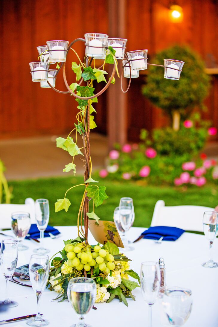 Vine and Grape Centerpieces with Votive Candles
