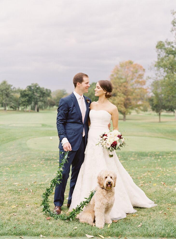 Couple with Dog on Custom Greenery Leash