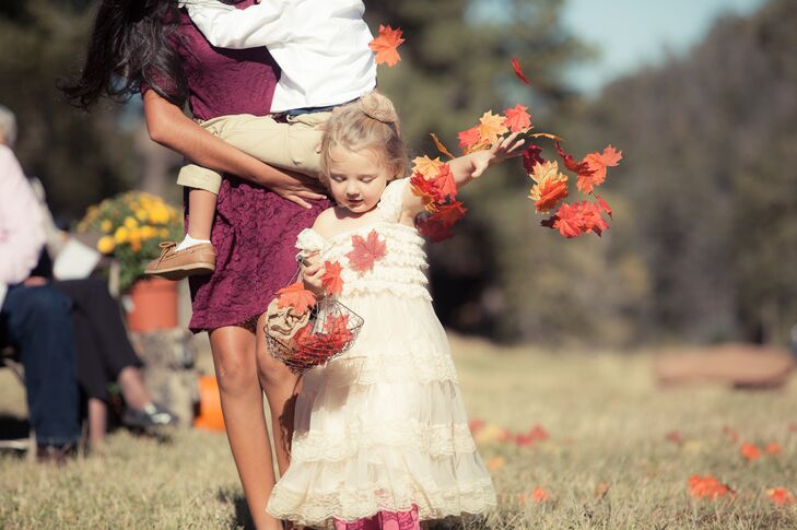 Cream Flower-Girl Dress With Fall Leaves