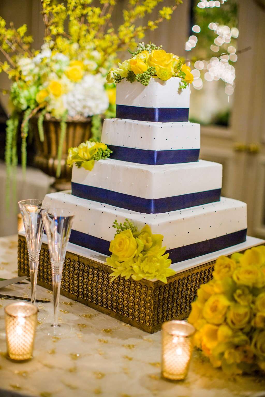 Turquoise And Yellow Wedding Cake