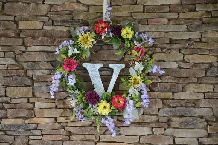 Wildflower Monogram Wreath Reception Decor