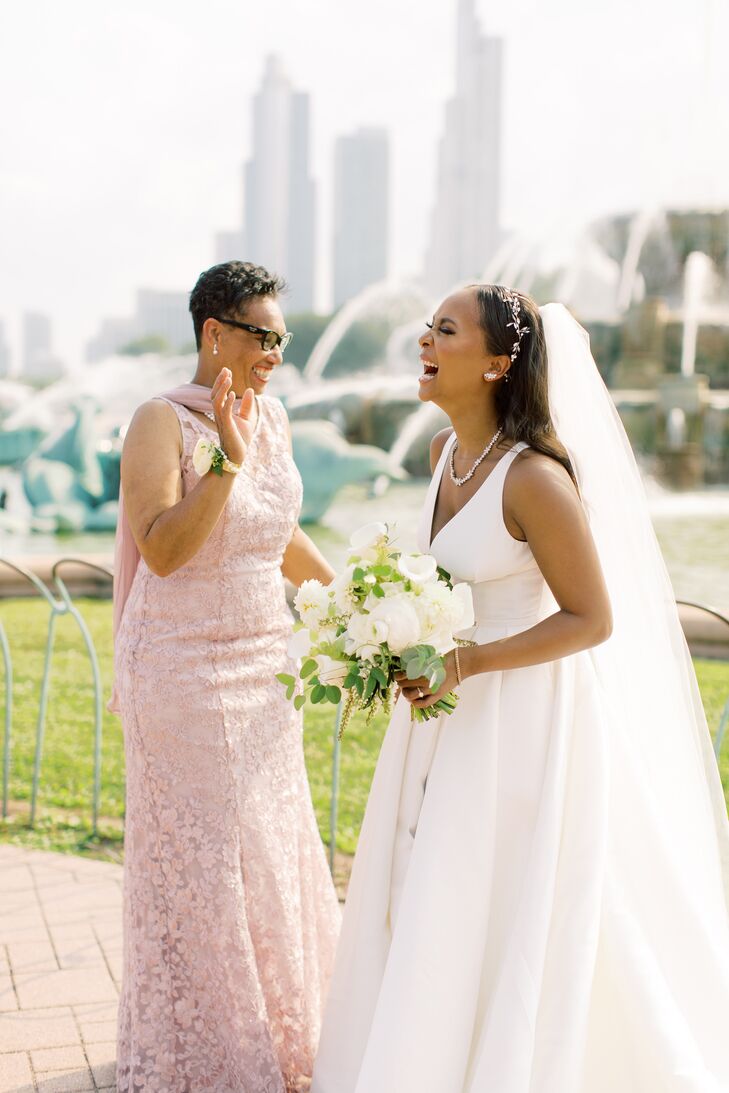 Bride and Mother of the Bride Smiling and Laughing