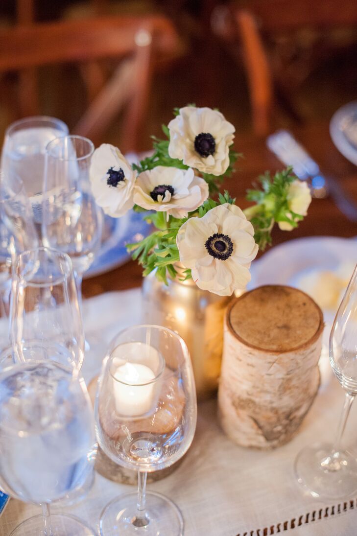 Ivory Anemone Centerpieces and Birch Accents
