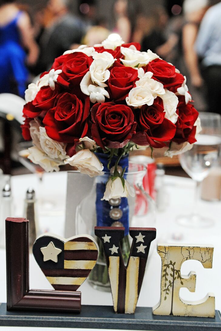 White and Red Rose Centerpiece