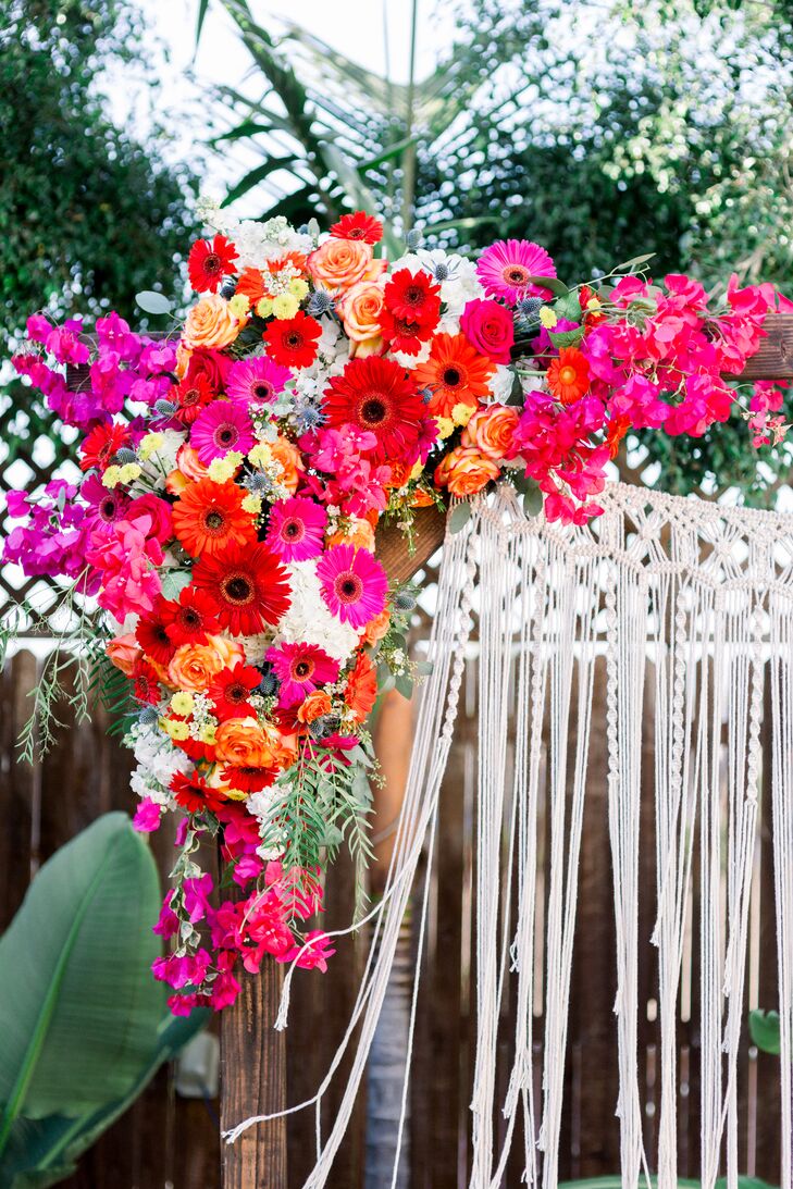 Wedding Arch with Colorful Sunflowers, Roses and Macramé