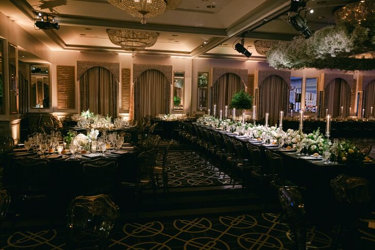 Dimly Lit Luxury Ballroom Reception, Floating Baby's Breath ...