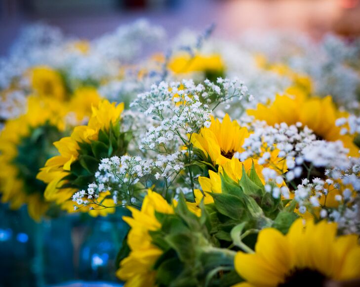 Sunflower and Baby’s Breath Centerpieces
