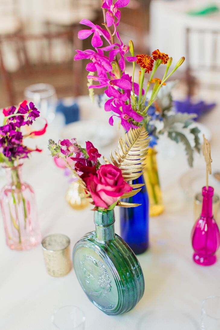 Jewel-Toned Vintage Vase Centerpieces