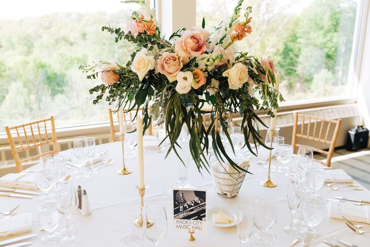 Romantic Cascading Pink Rose and Stock Centerpieces