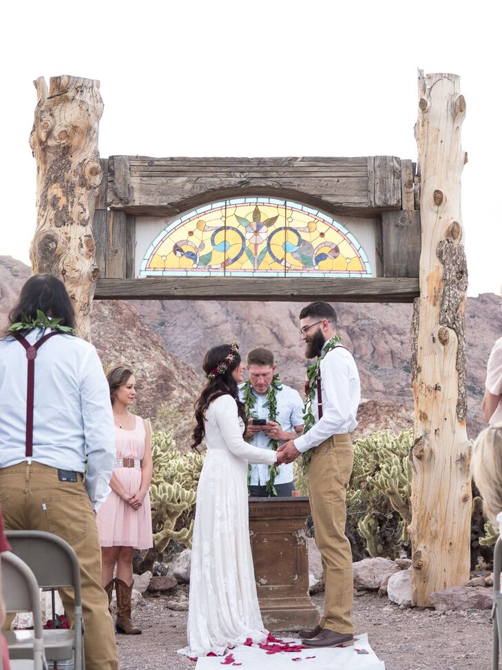 Tree Trunk and Stained-Glass Wedding Arch