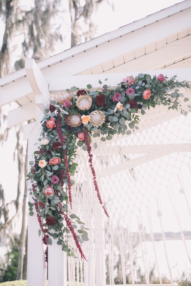 Altar with a Garland of Eucalyptus, Protea, Roses and Amaranthus
