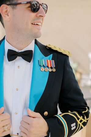 Groom in Military "Mess Dress" Suit Wipes Tears During First Look With ...
