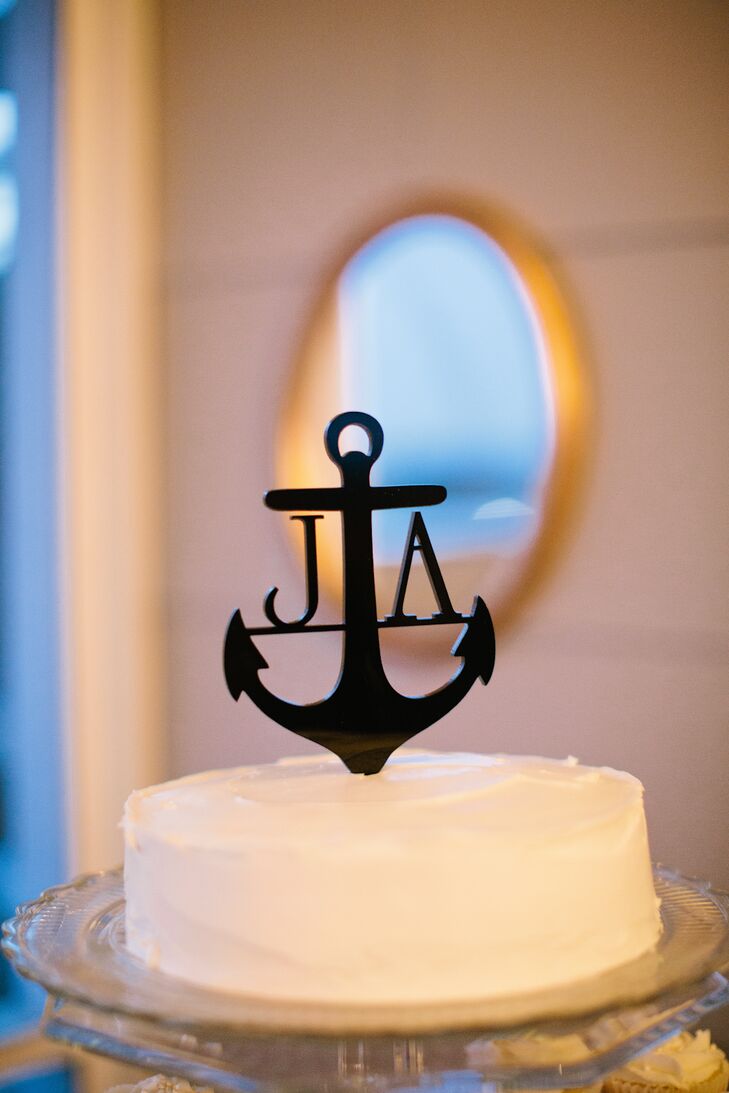 Black Monogrammed Anchor Cake Topper