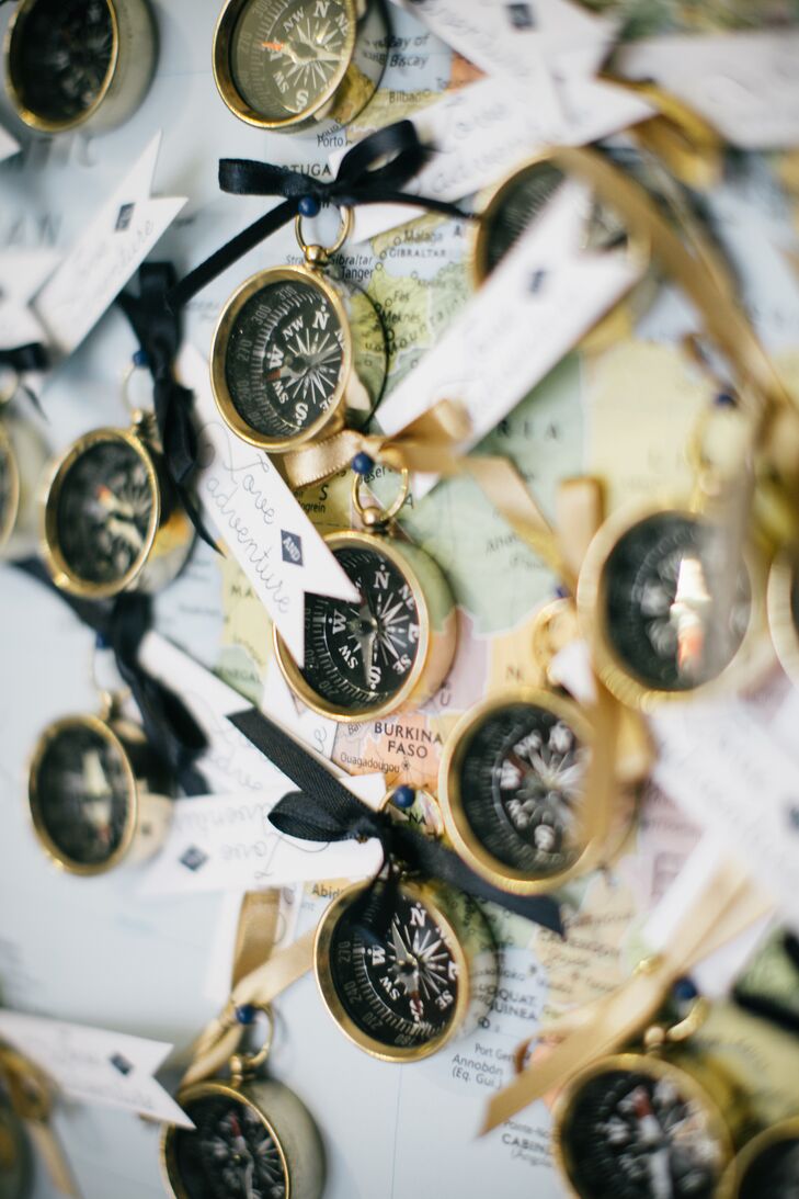 Gold Compass Wedding Favors With Tags