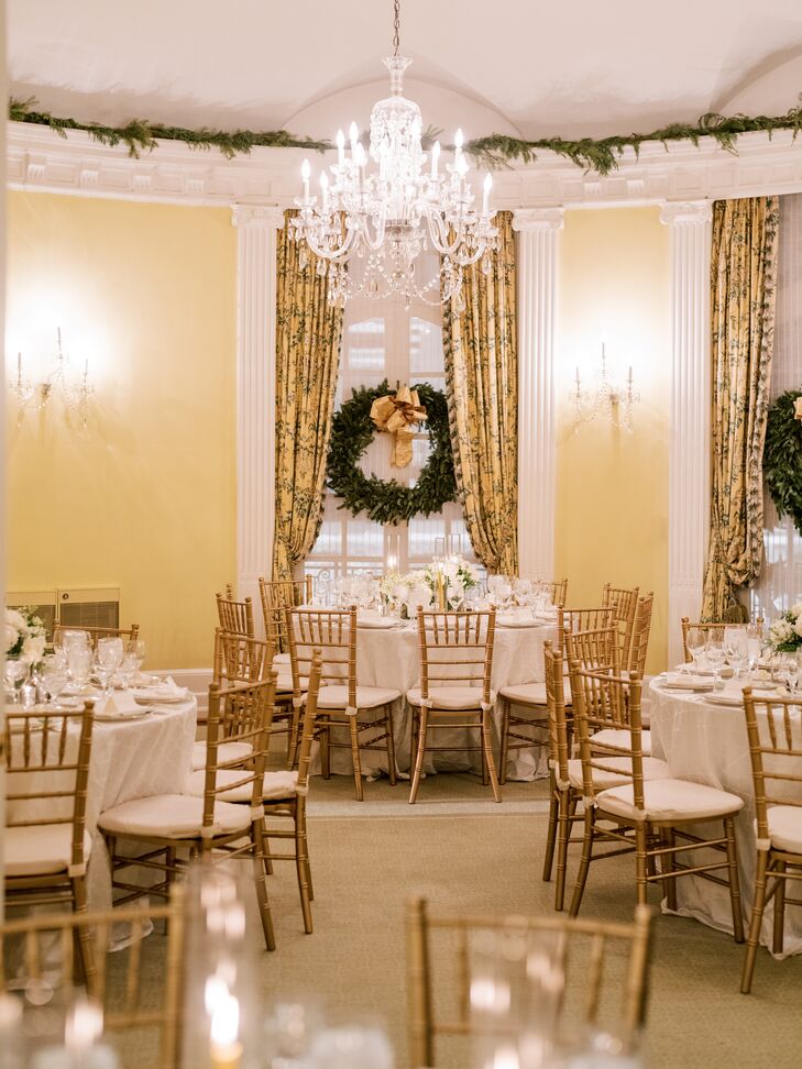 Country Club Ballroom Reception With Round Tables, Chandelier and ...