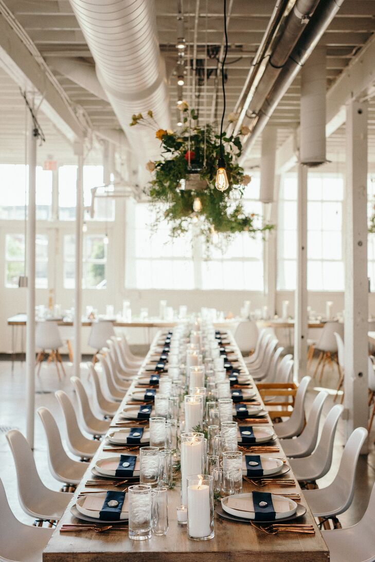 Minimal, Modern Reception with Hanging Greenery