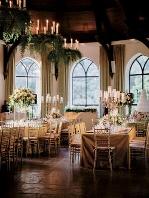 Flower-Filled Wedding Reception With Greenery Chandeliers at Wave Hill ...