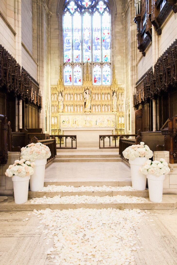 Traditional Ceremony Altar Covered in Ivory Rose Petals