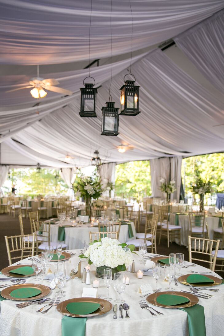 Draped Tented Reception with Hanging Lanterns