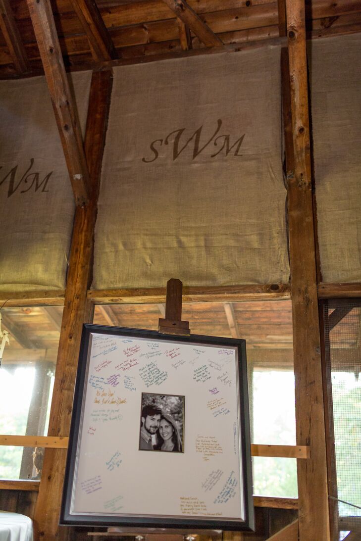 Monogrammed Burlap and Poster for Guests to Sign