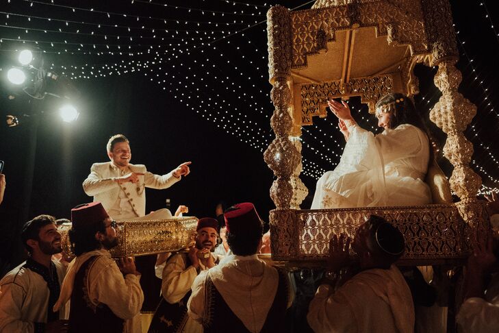 Moroccan Bride in Traditional Attire Lifted in Amaria Platform, Groom ...