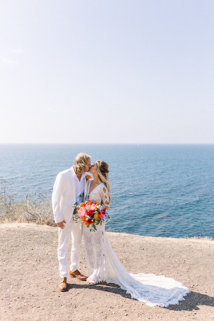 Casual, Bohemian Bride and Groom in All White