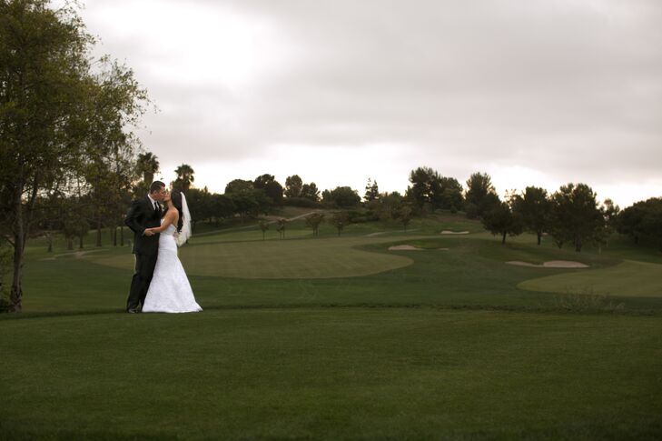 Couple Kissing, Golf Course Backdrop
