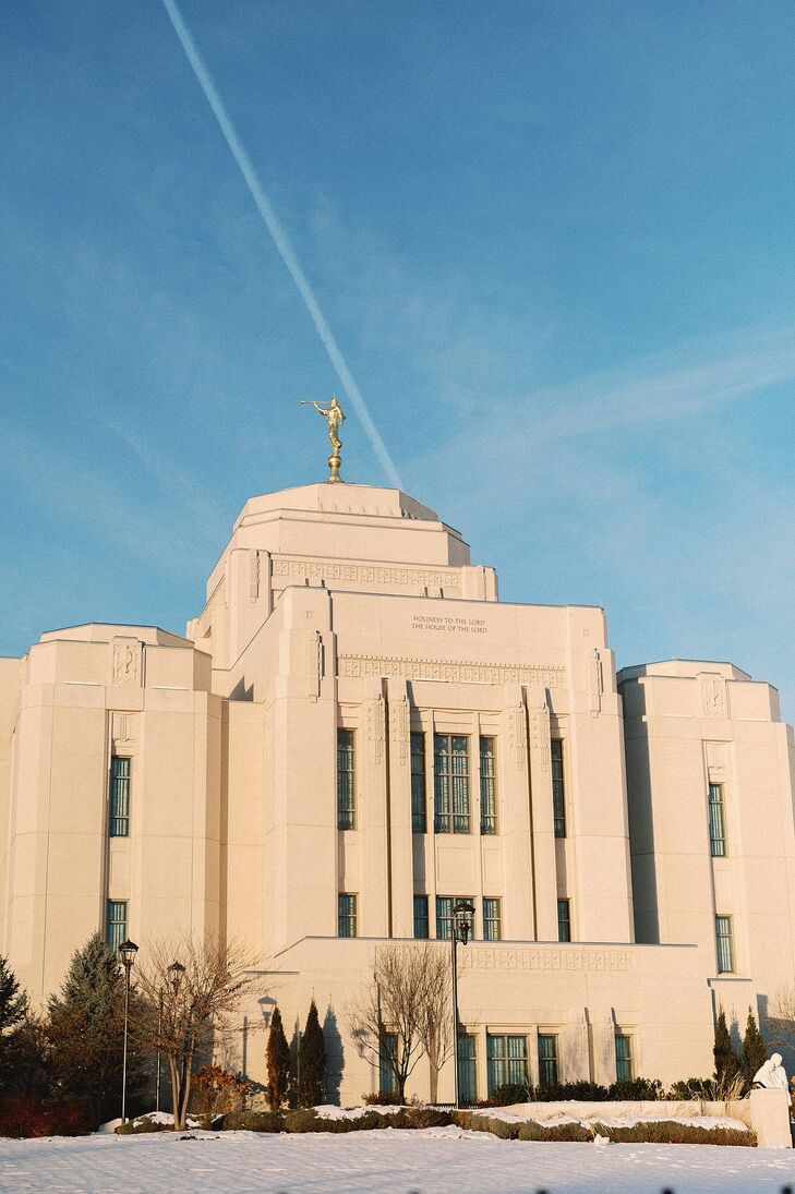 The Mormon Temple in December in Boise, Idaho With Snow on the Ground