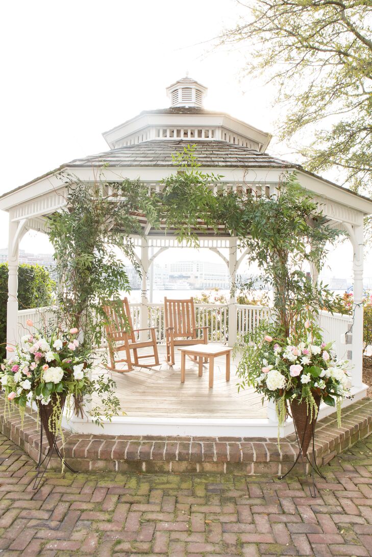 Garden Ceremony Pavilion Draped with Fresh Greenery
