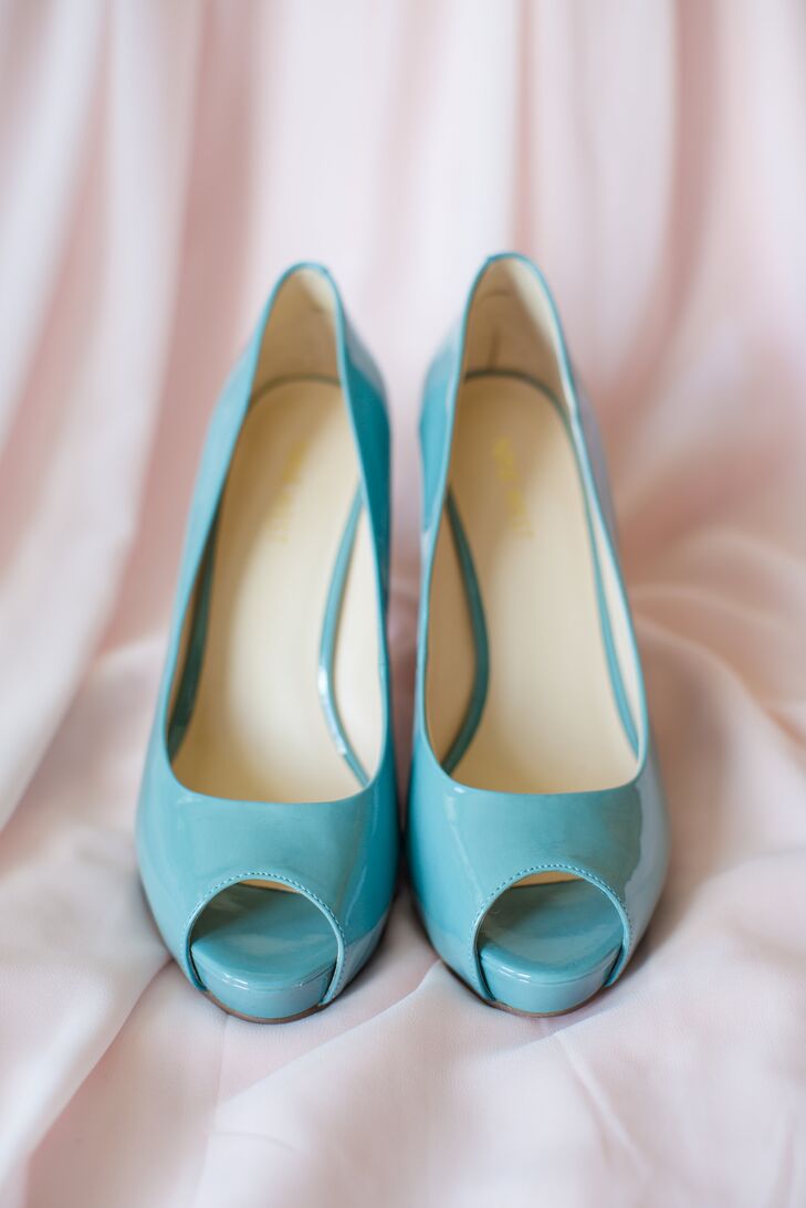 Blue, Peep Toe Wedding Shoes