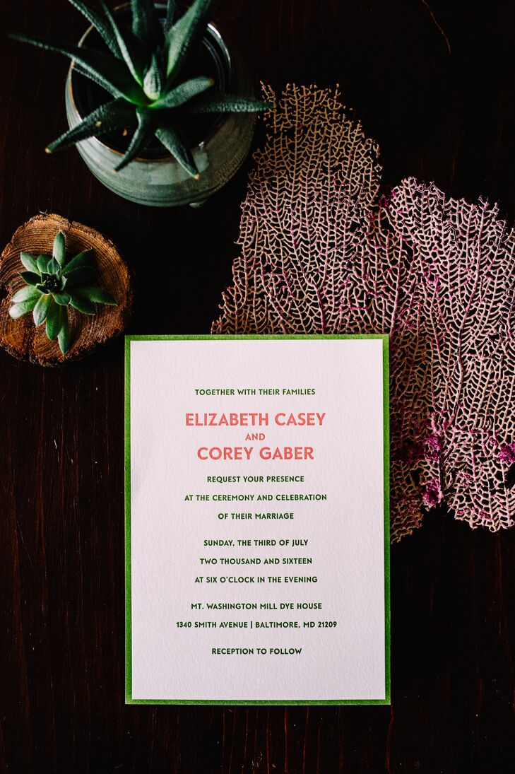 Modern Coral and Green Invitations