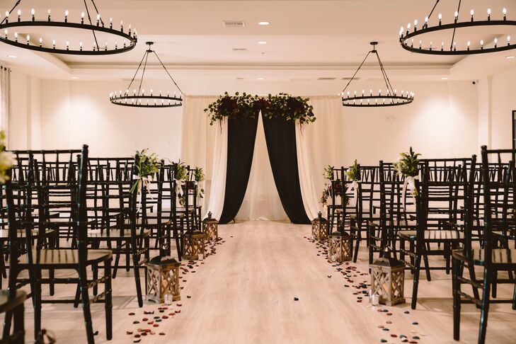 Ceremony Space With Black Chairs and Chandeliers at Balmoral Event ...