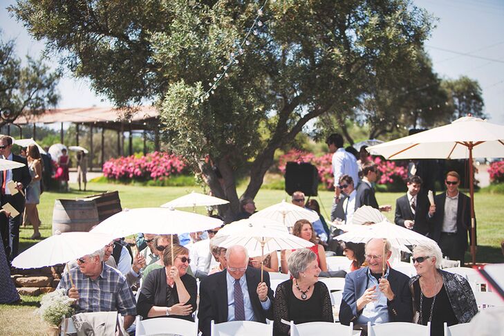 Guests Using Parasols at Ceremony
