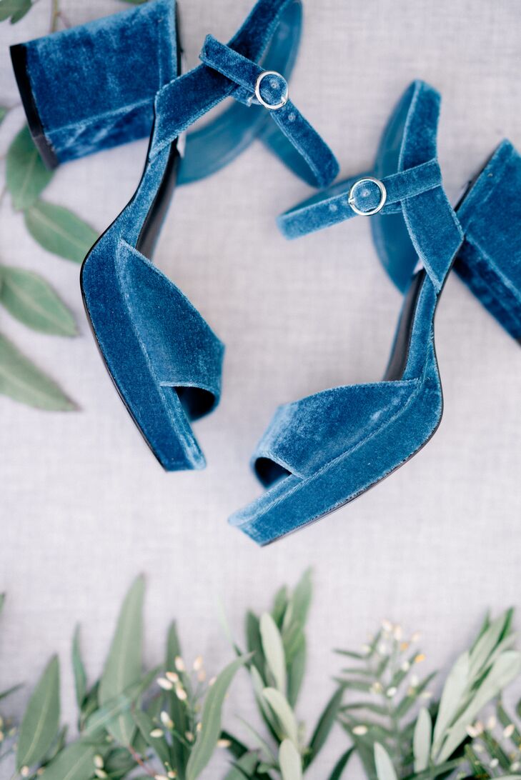 Blue Velvet Block Heels